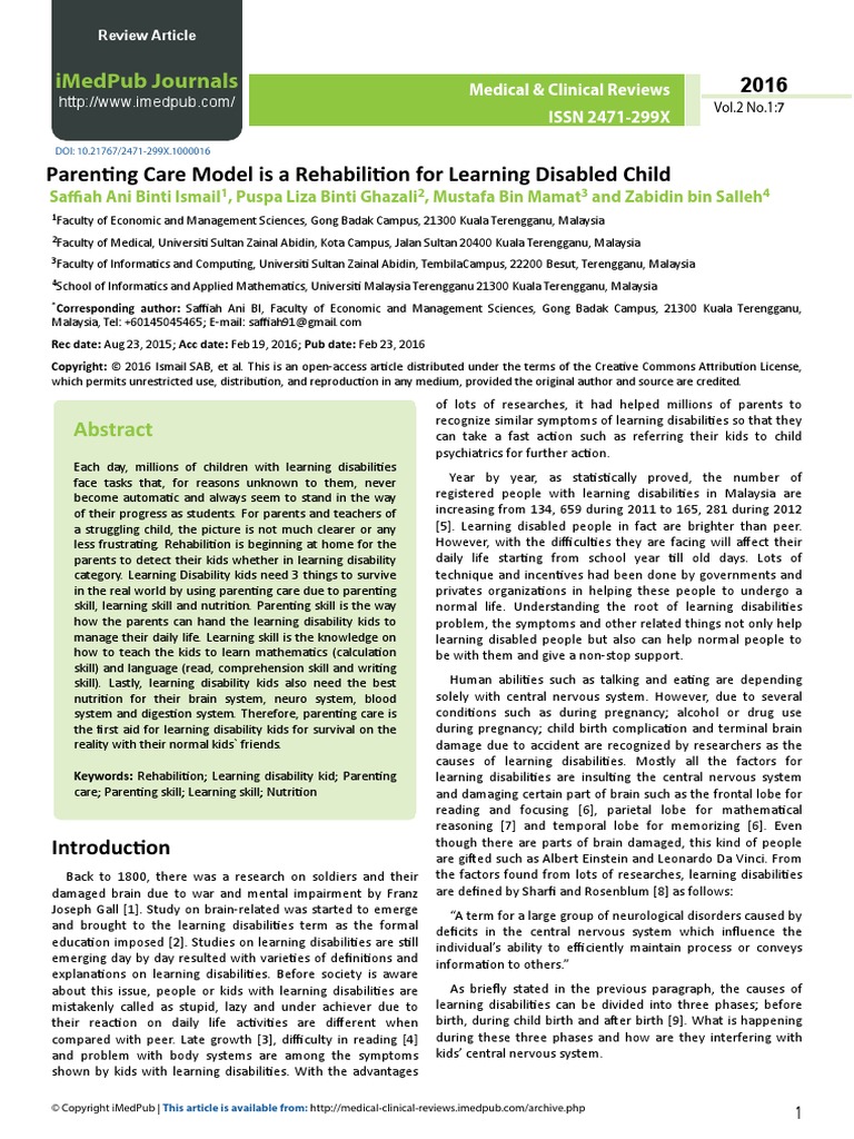 Parenting Care Model Is A Rehabilition For Learning Disabled Child ...