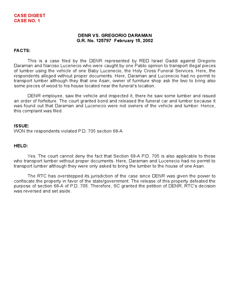 DENR vs. Daraman: Lumber Transport Case | PDF