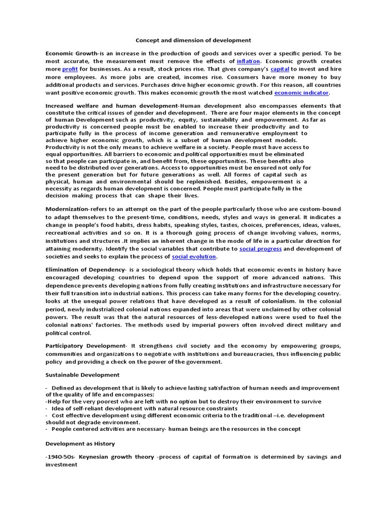Concept and Dimension of Development | PDF | Economic Growth | Institution
