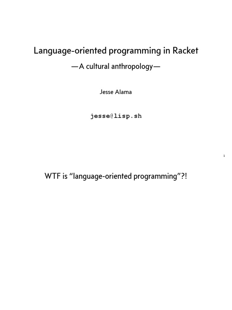 Language-Oriented Programming in Racket: - A Cultural Anthropology | PDF | Computer Programming ...