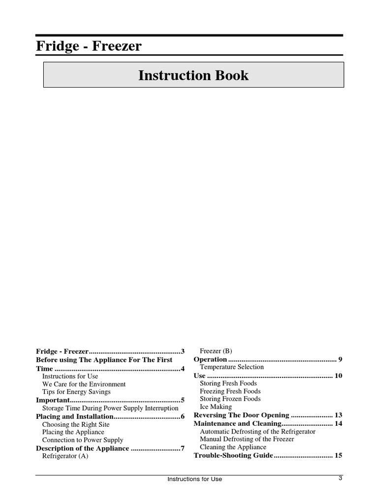 Fridge - Freezer Instruction Book: Instructions For Use 3 | PDF ...