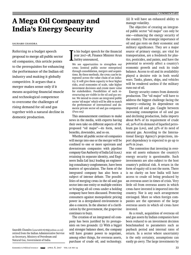 A Mega Oil Company and Energy Sector | PDF | Petroleum | Energy Security