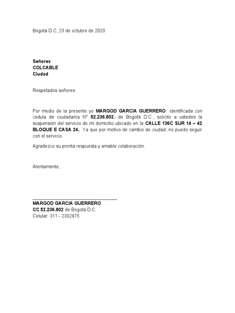 Carta Desafiliacion Colcable | PDF