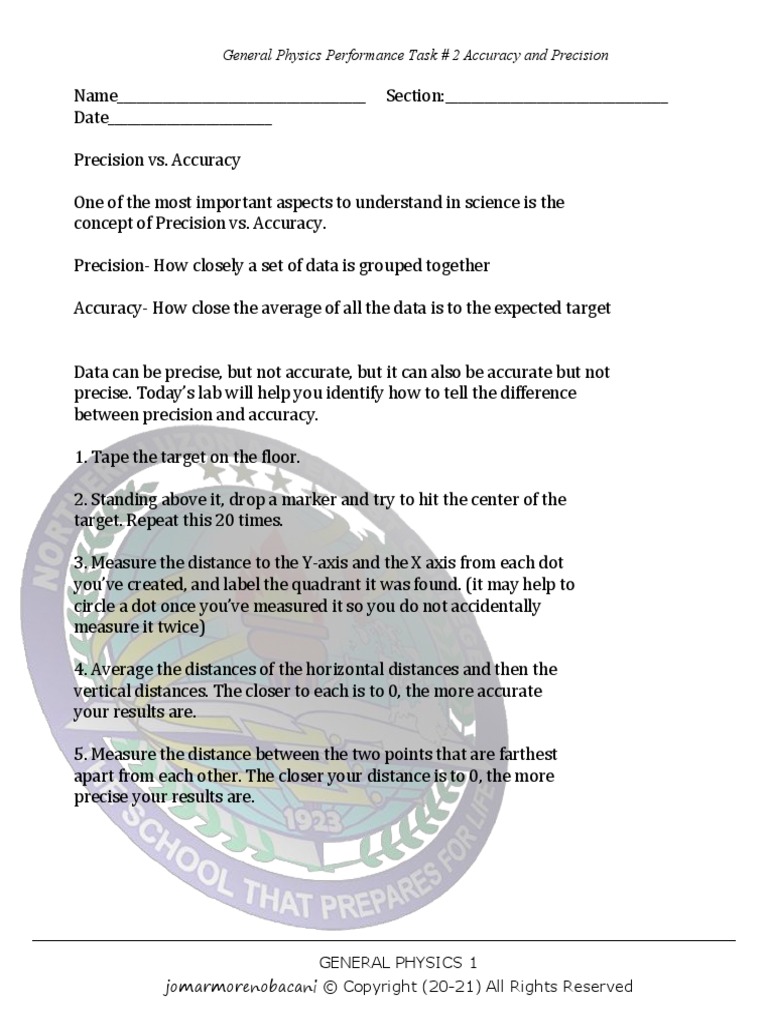 Performance Task # 2 Accuracy and Precision | PDF | Accuracy And ...