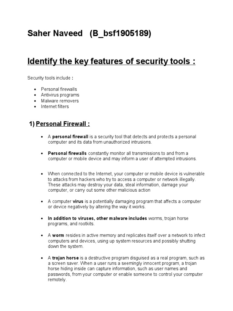 Identify The Key Features of Security Tools | PDF | Malware | Computer ...