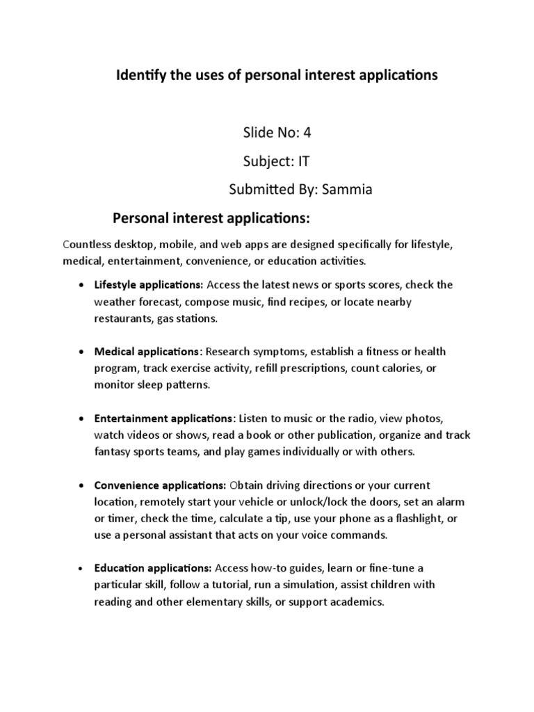 Identify The Uses of Personal Interest Applications | PDF