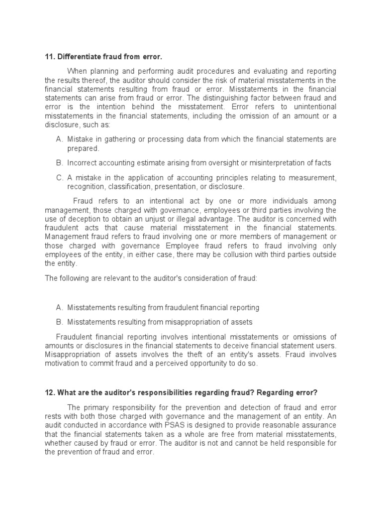 Differentiate Fraud From Error | PDF | Fraud | Audit