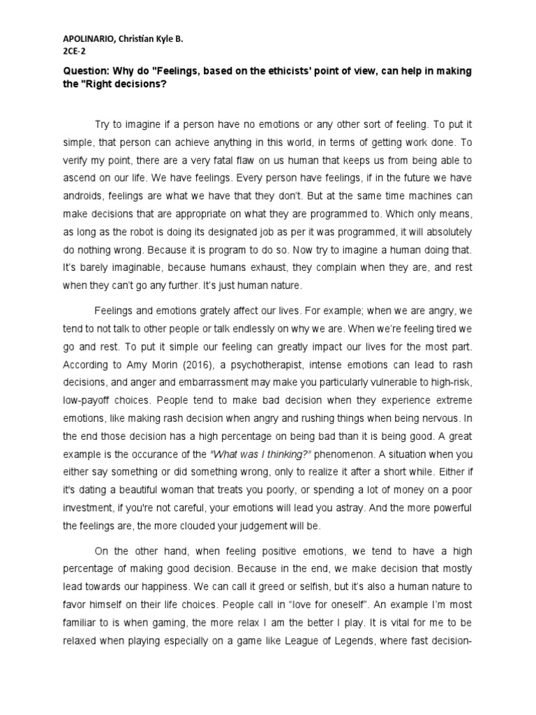 MODULE 3 Assignment ETHICS | PDF | Feeling | Emotions