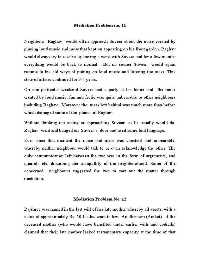 Mediation Problem No | PDF | Mediation | Marriage