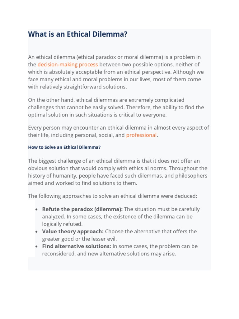 What Is An Ethical Dilemma?: Decision-Making Process | PDF ...