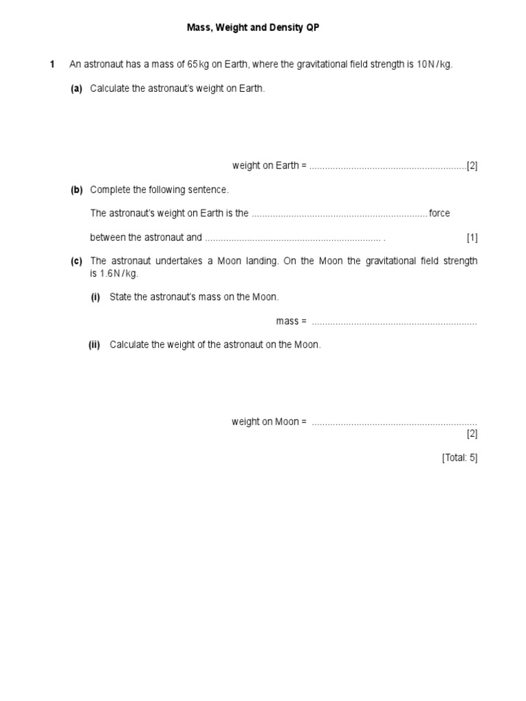 Mass Weight and Density QP | PDF | Weight | Weighing Scale
