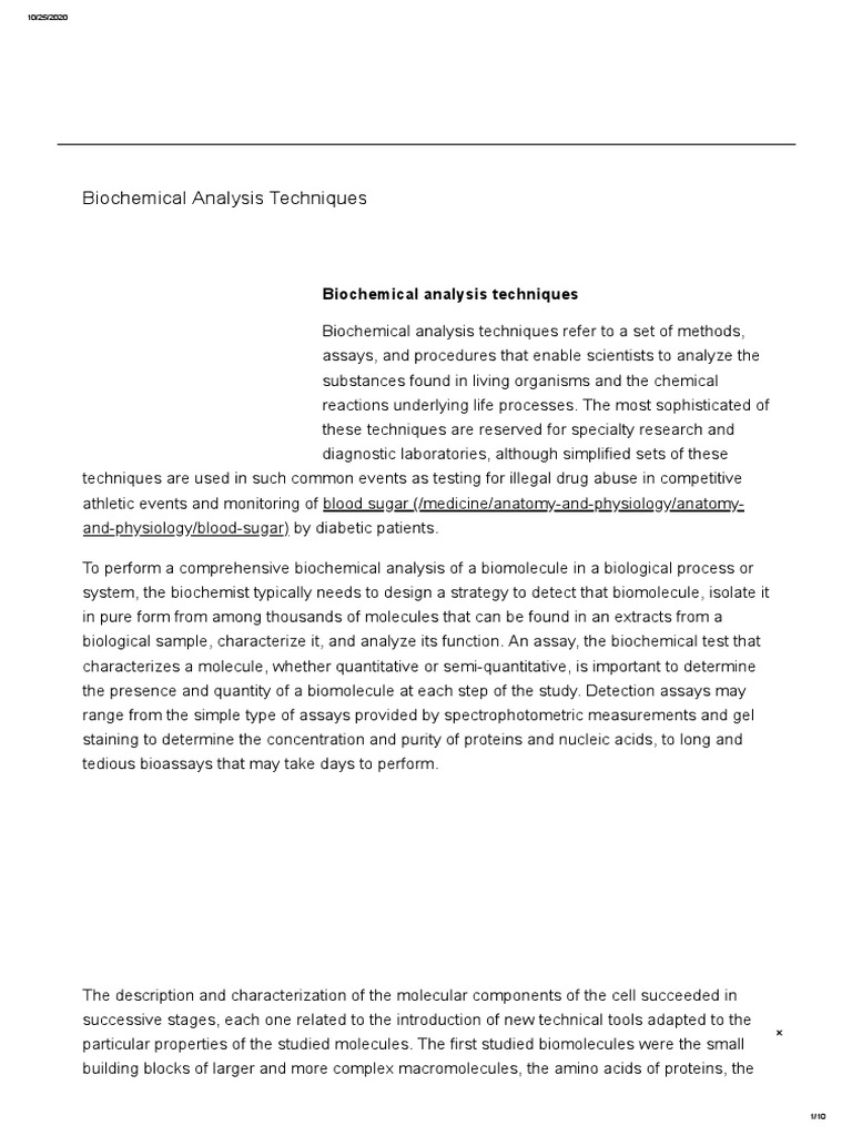Biochemical Analysis Techniques Overview | PDF | Chromatography | Gel ...