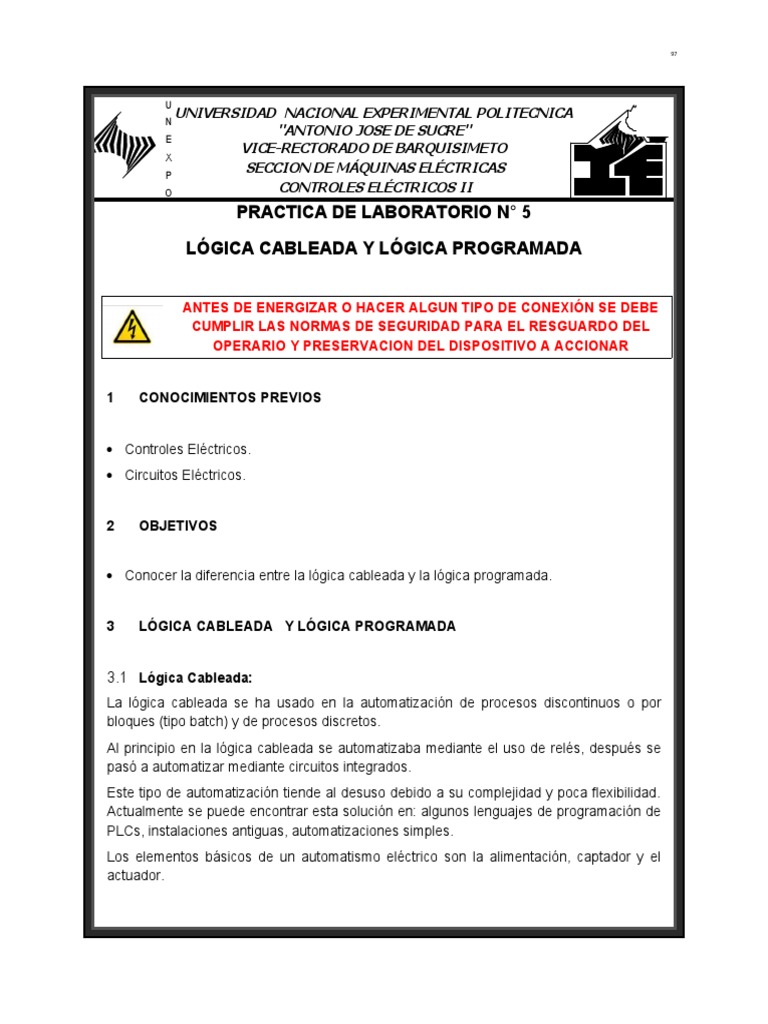Práctica #5. Lógica Cableada y Lógica Programada | PDF | Relé | Ingenieria Eléctrica