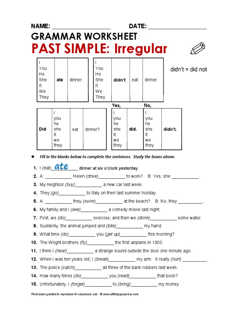 Past Simple - Irregular Verbs Exercises PDF | PDF | Language Mechanics ...