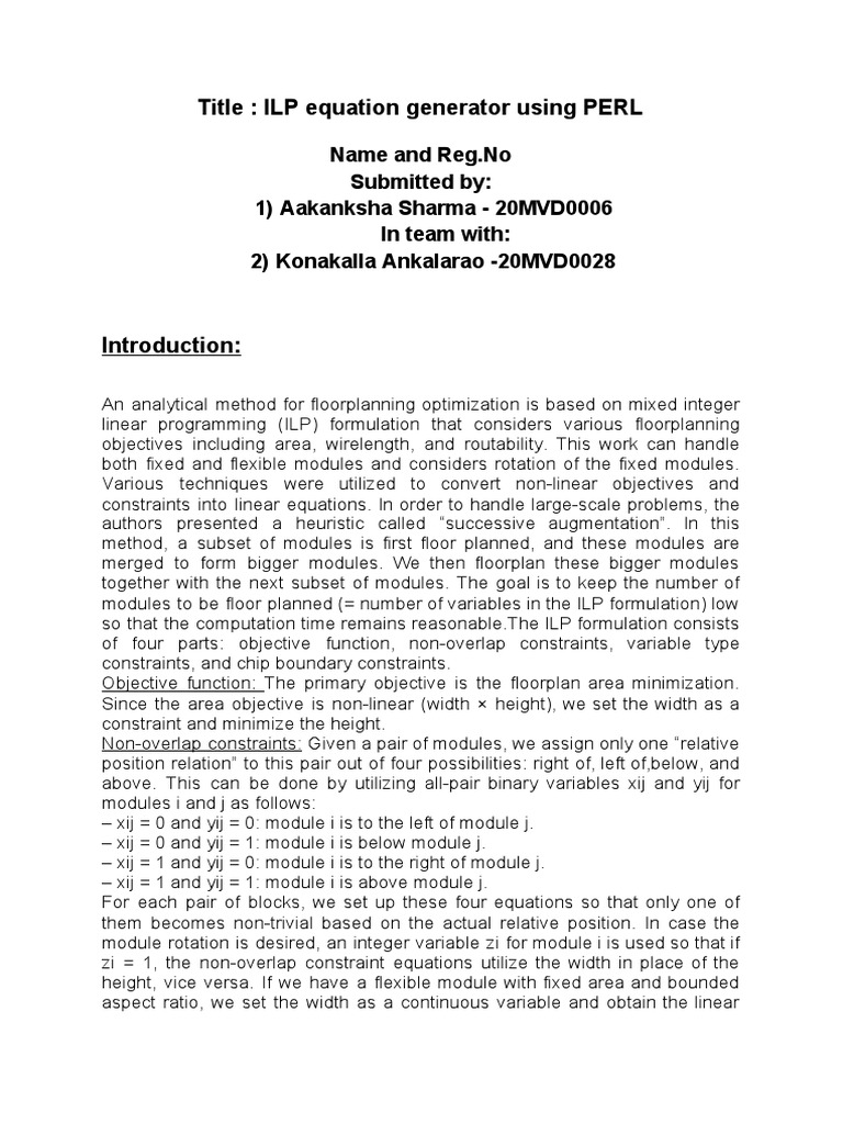 Title: ILP Equation Generator Using PERL | PDF | Mathematical Optimization | Linear Programming