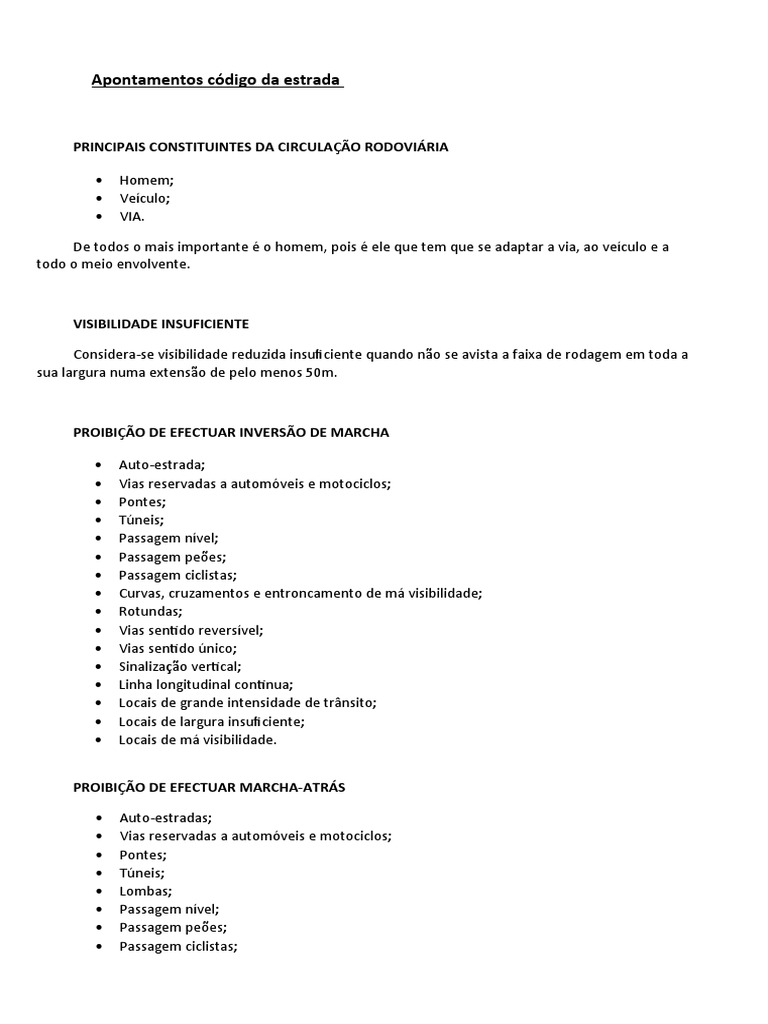 Apontamentos Código Da Estrada | PDF | Rodovia de acesso controlado ...