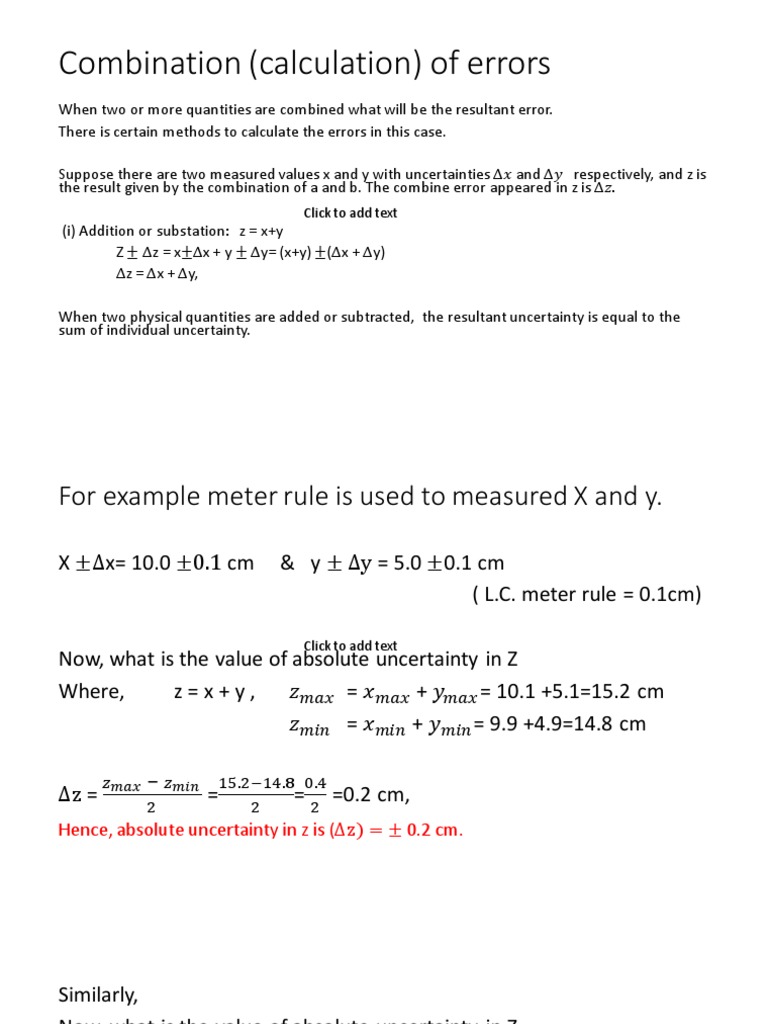 Combination (Calculation) of Errors: Click To Add Text | PDF ...