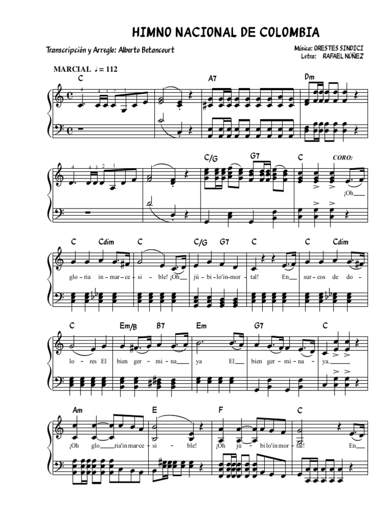 Himno Nacional De Colombia Pdf Pdf