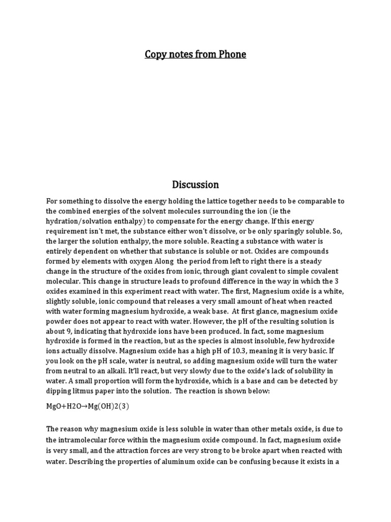 Solubility and Reactions of Oxides | PDF | Solvation | Sodium Chloride