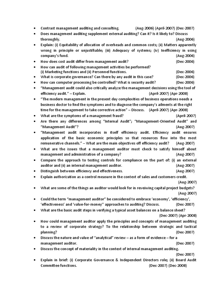 Management Auditing - Questions | PDF | Audit | Corporate Governance