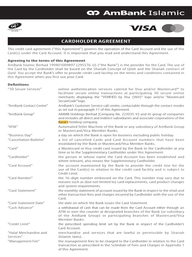 Cardholder Agreement: Agreeing To The Terms of This Agreement | PDF ...
