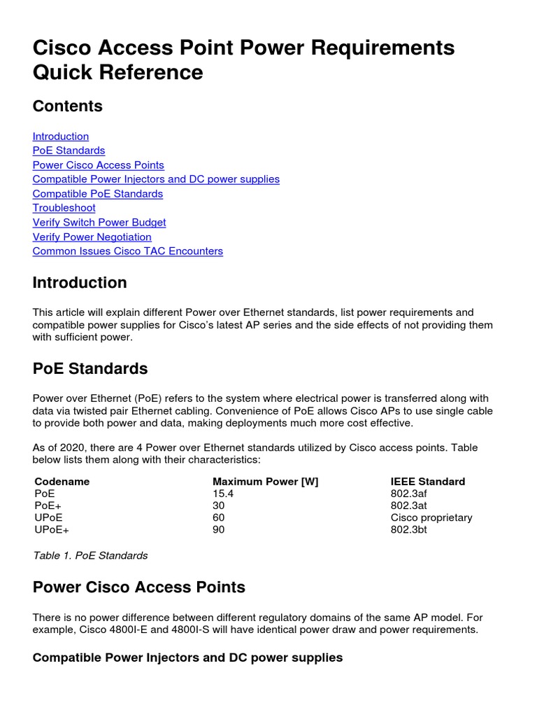 Cisco Access Point Power Requirements | PDF | Physical Layer Protocols ...