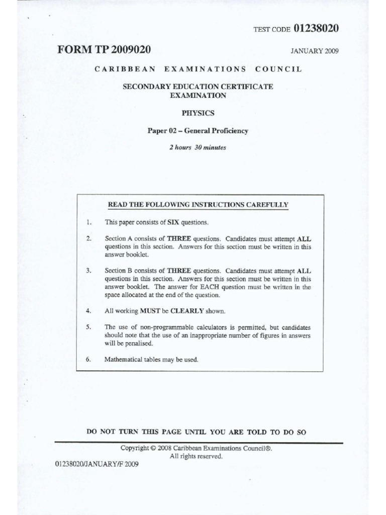 CSEC Physics January 2009 P2 PDF | PDF