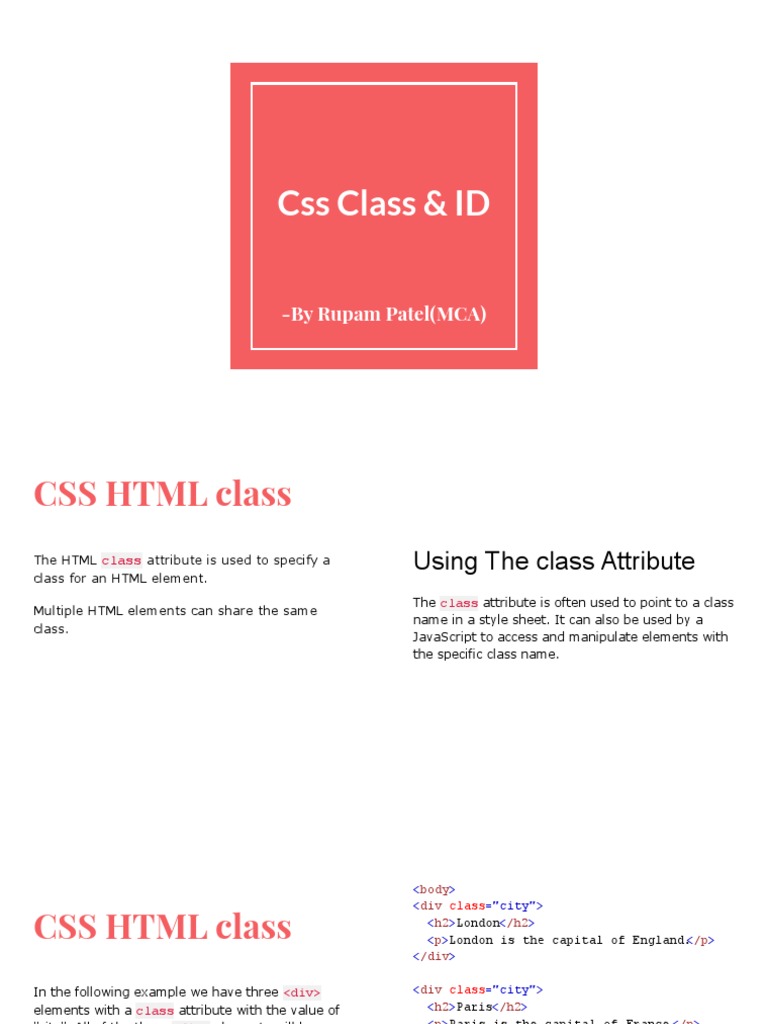 Css Class And Id By Rupam Patel Mca Pdf Cascading Style Sheets Html