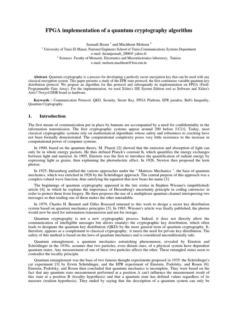 Fpga Implementation Of Quantum Cryptography Algorithm Pdf Pdf 4349