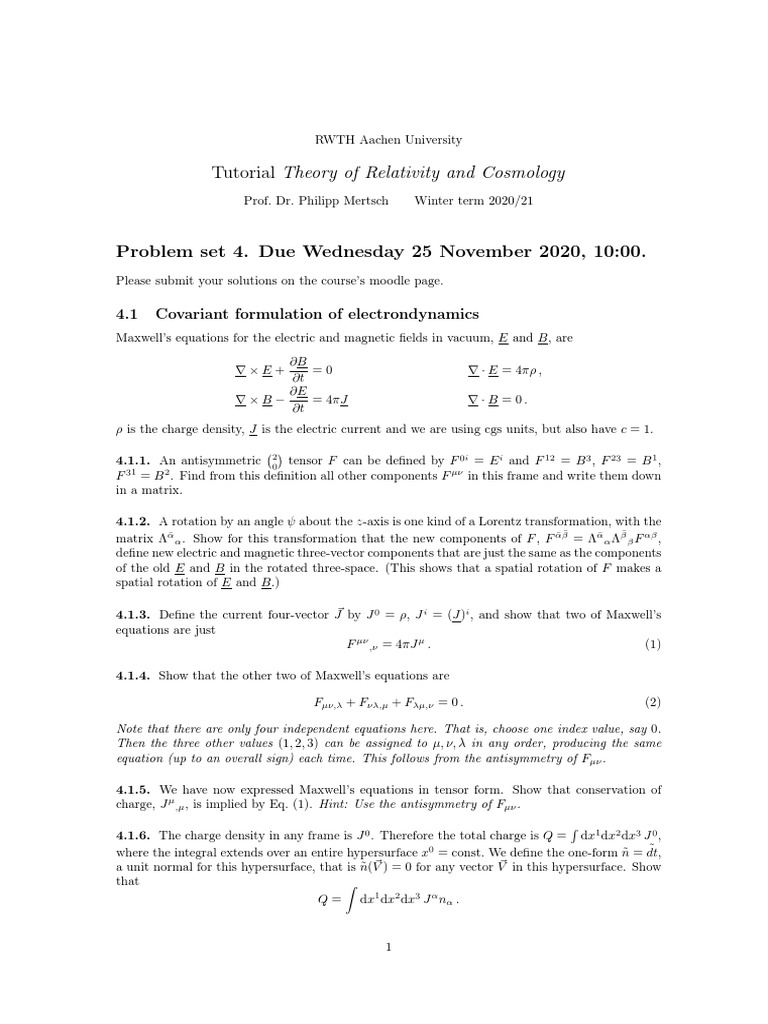 Tutorial Theory of Relativity and Cosmology: 4.1 Covariant Formulation ...