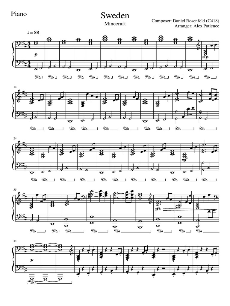 Sweden Minecraft Piano Cover Sheet Music PDF | PDF