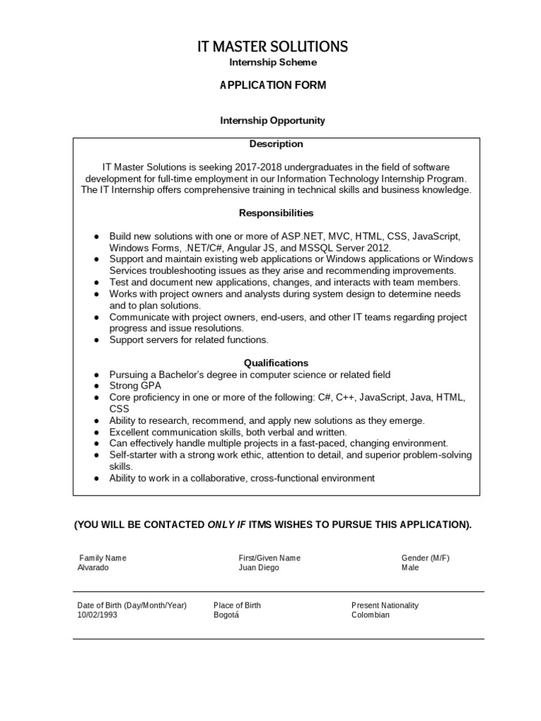 It Master Solutions Application Form Pdf Application Software Java Script