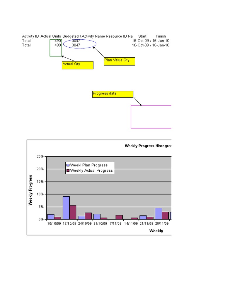 P6 Exportdatatogreate Progress Scurveand Histogram Curve | PDF ...