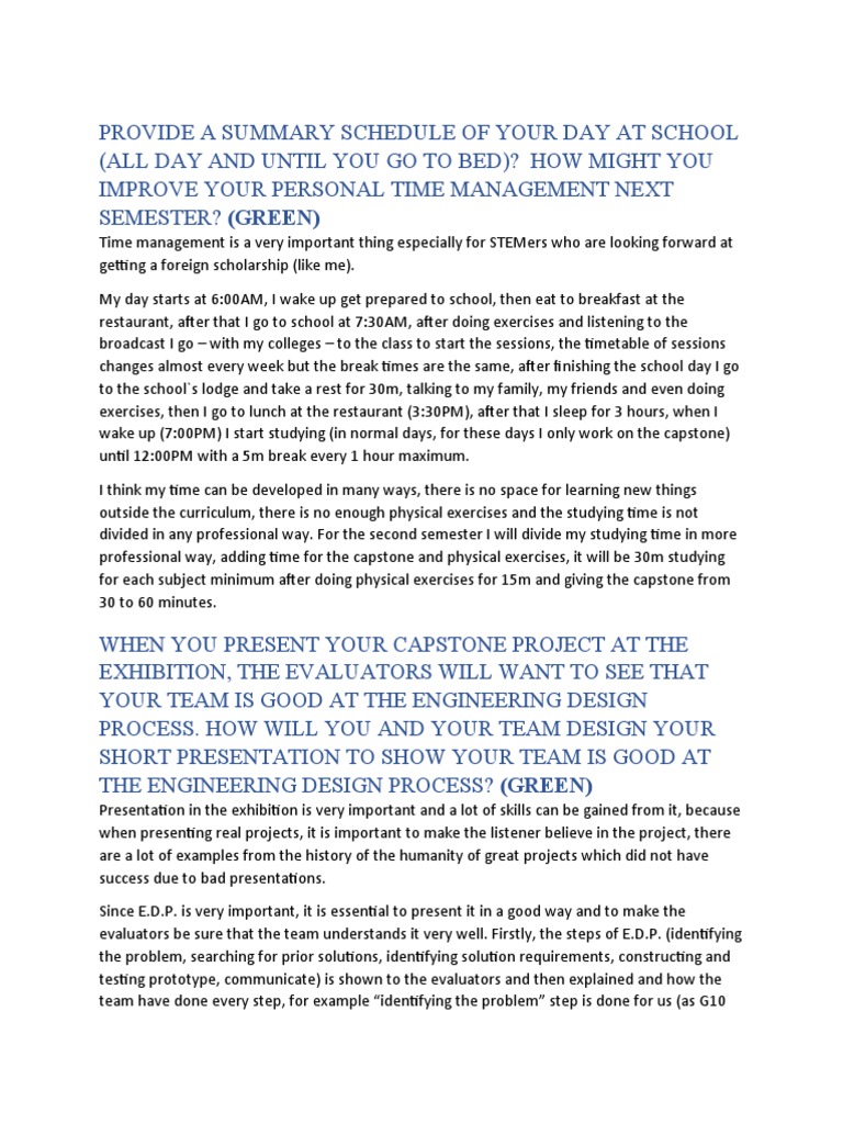 Daily School Schedule and Time Management | PDF | Engineering Design ...