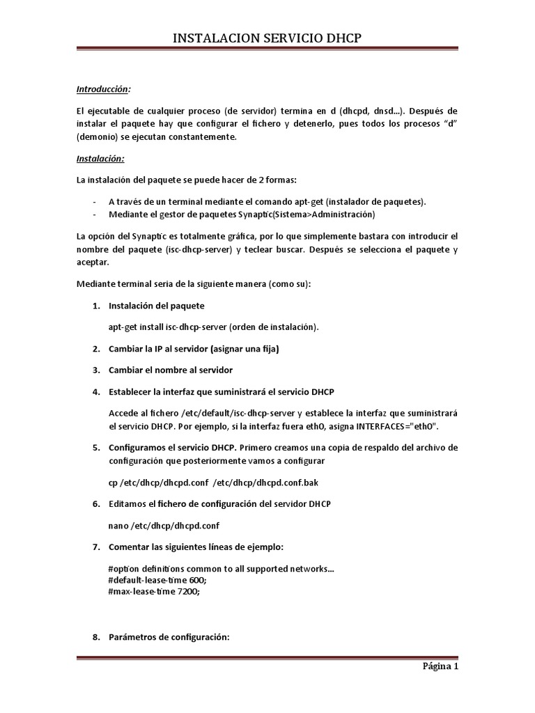 Instalacion y Configuracion Del Servicio DHCP Linux | PDF | Dirección IP | Redes de computadoras