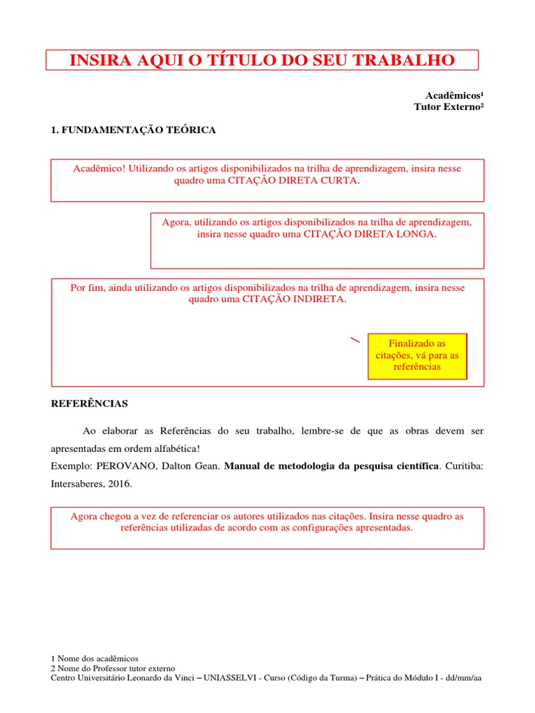 Modelo de Paper Com Quadros em Vermelho A Serem Preenchidos | PDF
