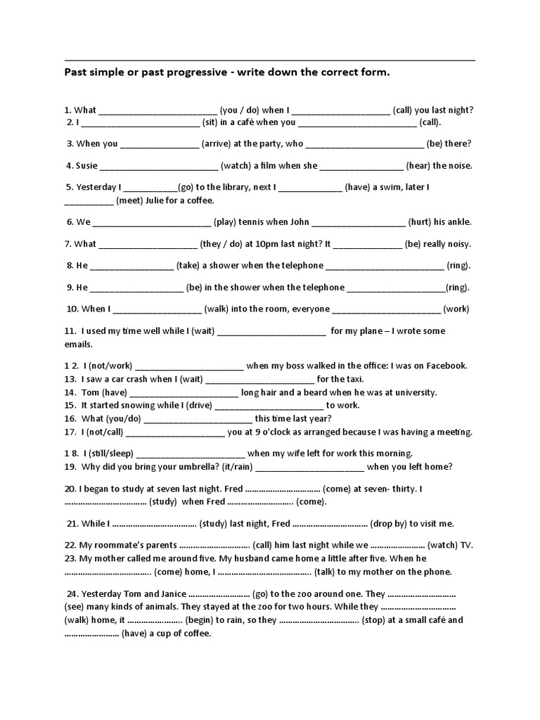 Past Simple vs. Past Progressive Exercises | PDF | Language Arts ...
