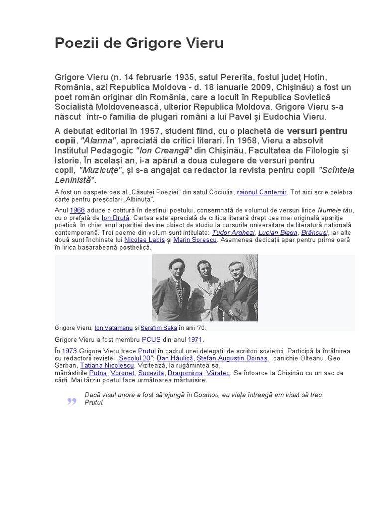 Poezii de Grigore Vieru | PDF