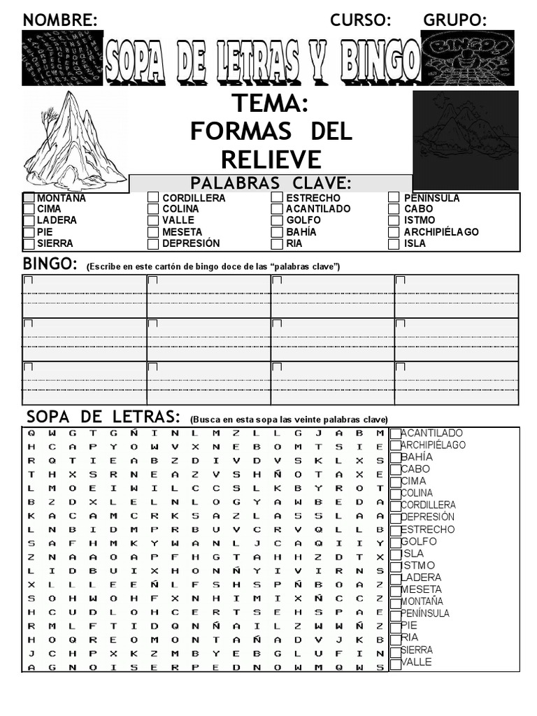 Ejercicio Formas Relieve Terrestre | PDF | Divisiones Fisiográficas ...
