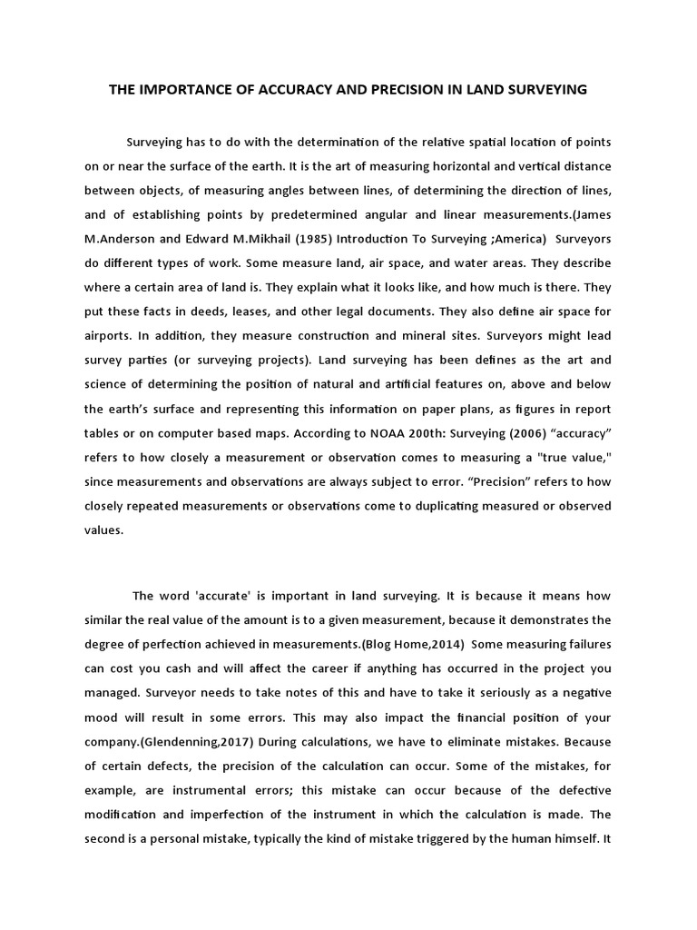 Importance of Accuracy and Precision in Land Surveying | PDF ...