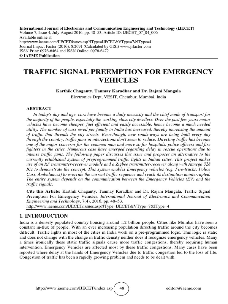 Traffic Signal Preemption For Emergency PDF | PDF | Traffic | Traffic Light