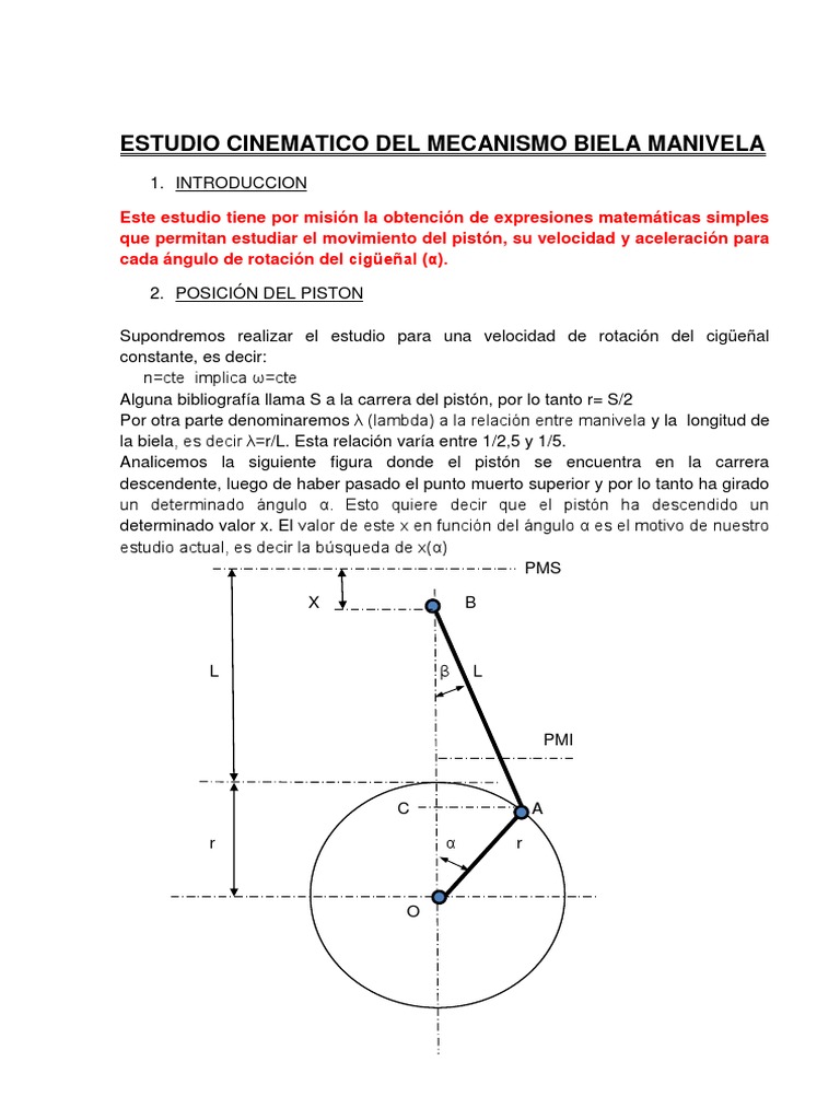 Estudio Cinematico Del Mecanismo Biela Manivela | PDF | Velocidad | Pistón