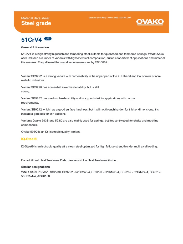 Steel Grade: Material Data Sheet | PDF | Heat Treating | Annealing ...
