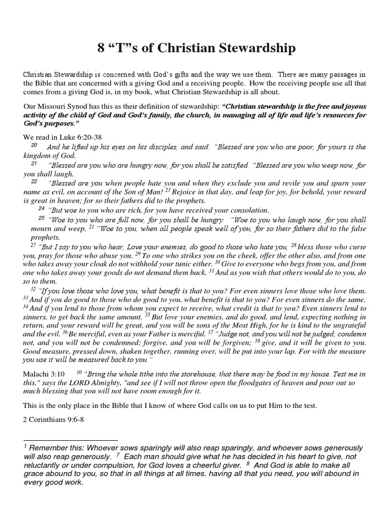 8 Ts of Christian Stewardshipc1 | PDF | Disciple (Christianity) | Fruit ...