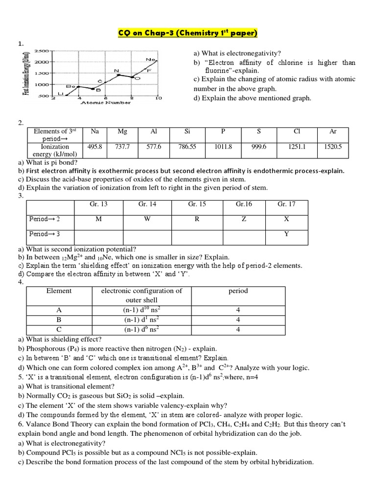 CQ On Chap-3 (Chemistry 1 Paper) | PDF | Chemical Bond | Chemical Compounds