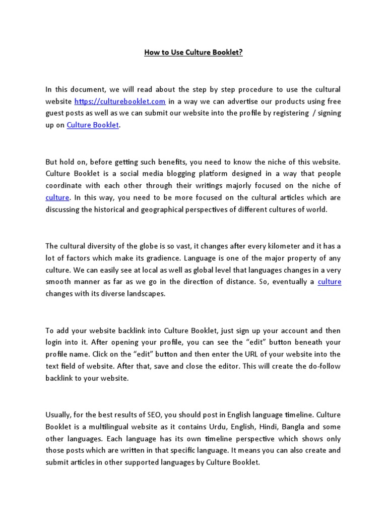 How To Use Culture Booklet | PDF