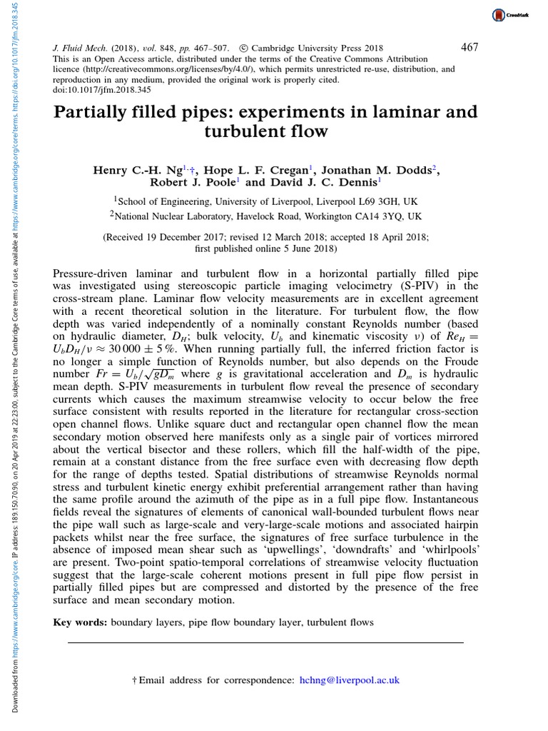 Partially Filled Pipes: Experiments in Laminar and Turbulent Flow | PDF ...