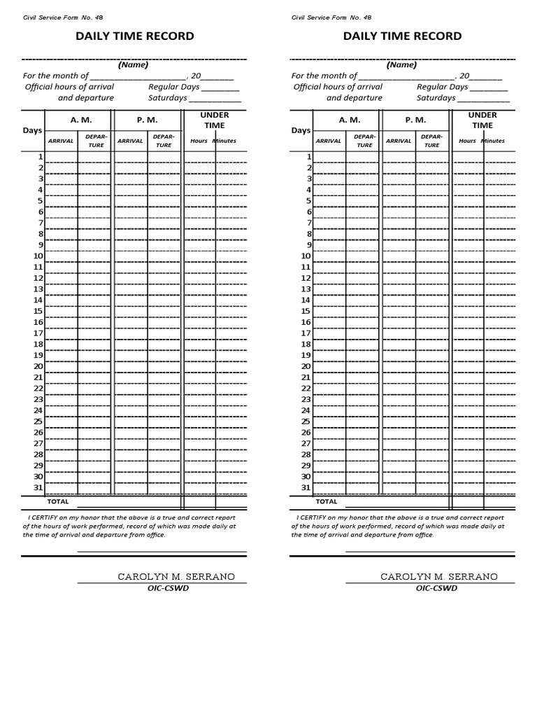 Daily Time Record Daily Time Record: (Name) (Name) | PDF | Teaching ...
