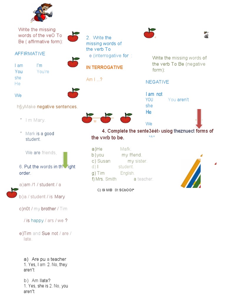 Verb To Be Exercises: Affirmative, Negative, Interrogative | PDF ...