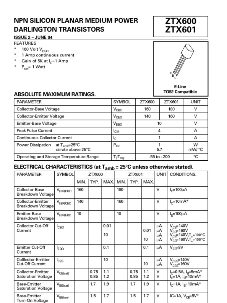 ZTX600 ZTX601 ZTX600 ZTX601: NPN Silicon Planar Medium Power Darlington ...